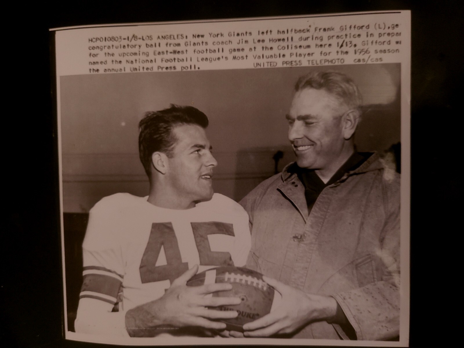 1957 FRANK GIFFORD NFL FOOTBALL MVP PHOTO NEW YORK GIANTS JIM LEE ...