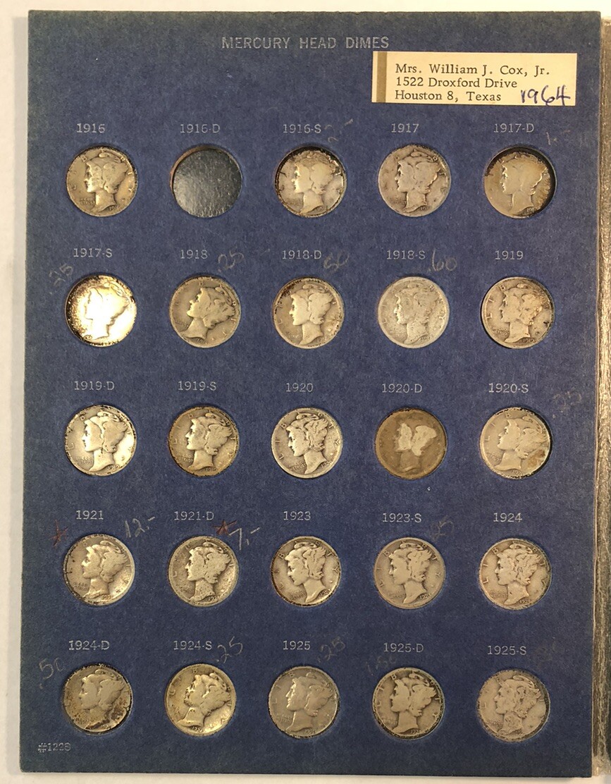 1916 - 1945 MERCURY DIME SET, ALMOST COMPLETE MISSING ONLY 1916-D #M1 ...