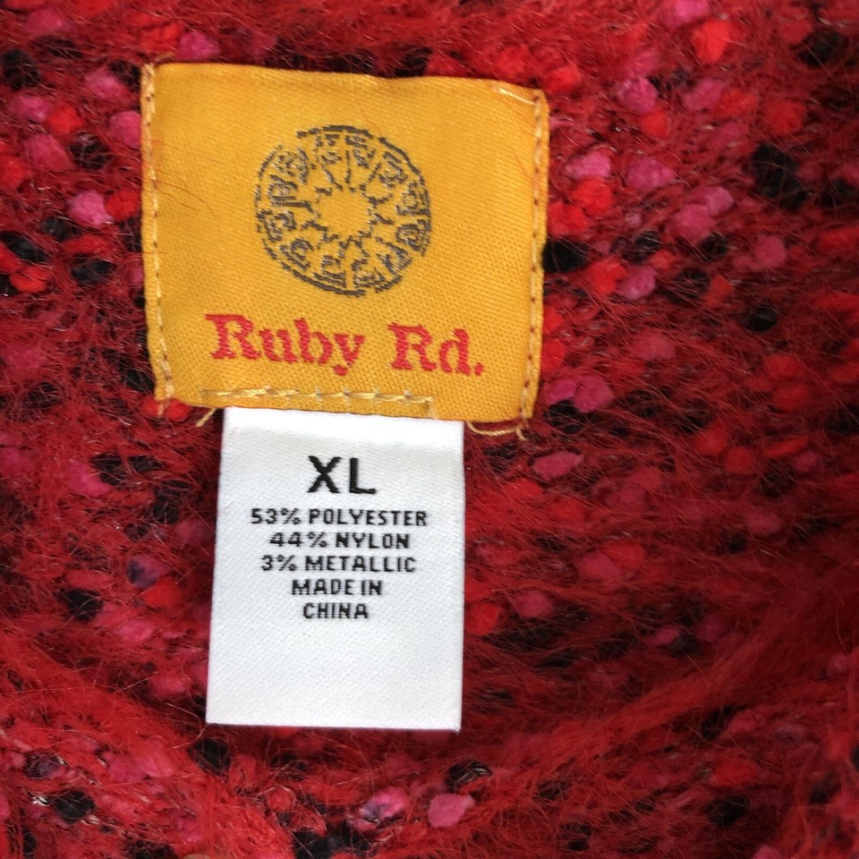 Ruby Rd Sweater Women's Size XL Red Knit 3/4 Sleeve Round Neck Cowl ...