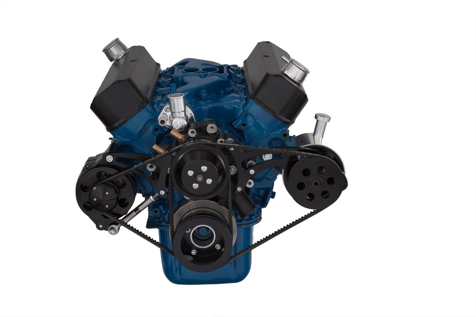 Black Small Block Ford 351W V-Belt Kit SBF Windsor 4 Bolt Alternator PS ...