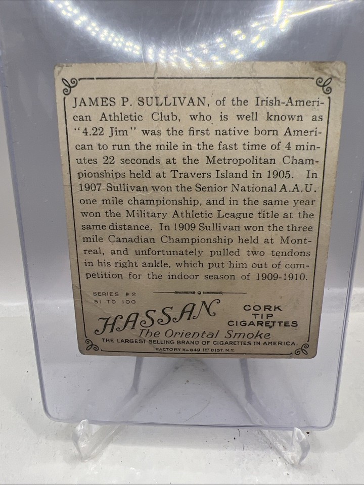 1910 T-218 Hassan Cigarettes Champion Athlete Tobacco James P. Sullivan ...