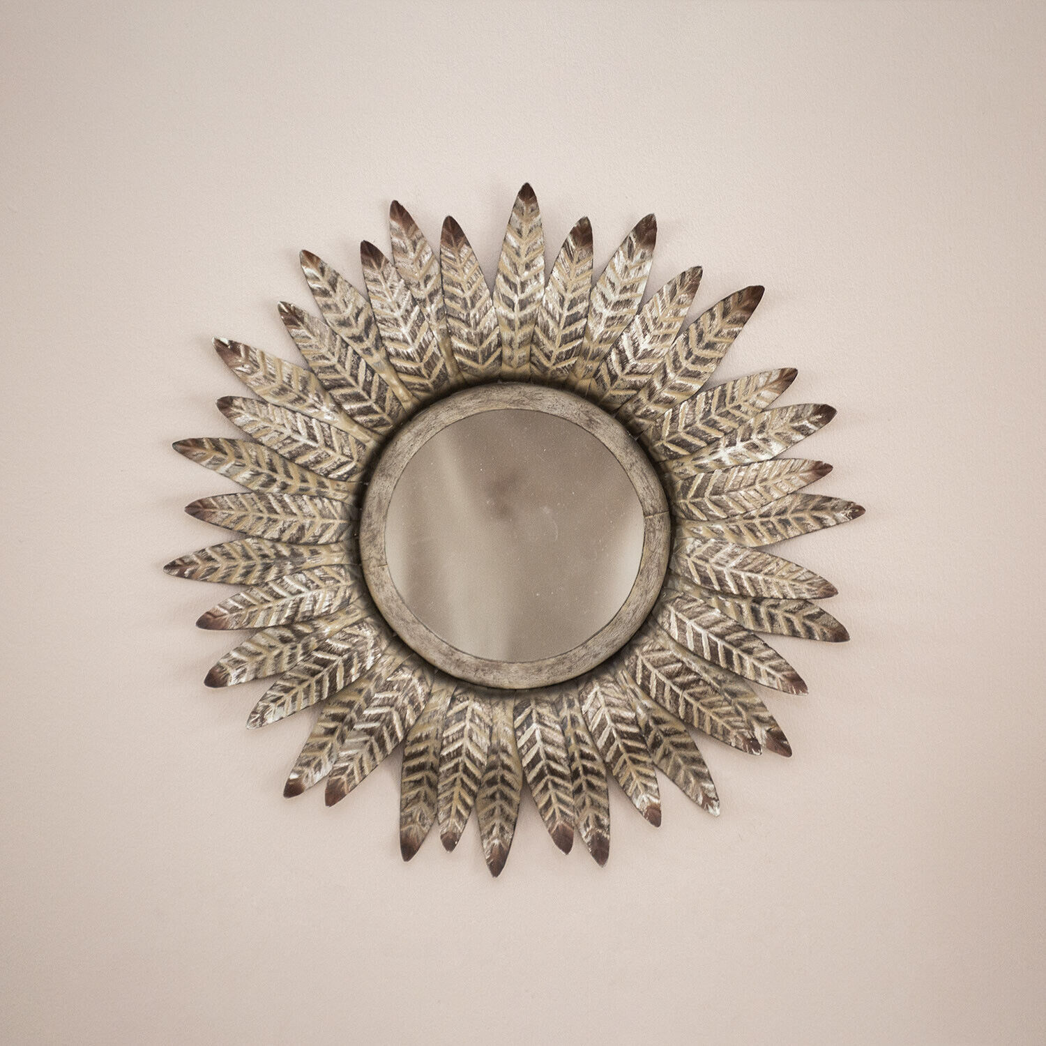 Hanging Wall Mirror Home Decor Angel Wings Feathered Distressed Silver ...
