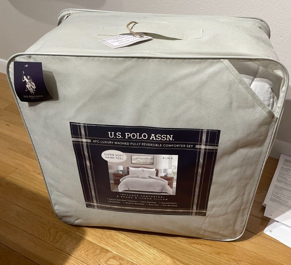 U.S. Polo Assn King Comforter Set OFF WHITE w/ Shams & Decorative ...