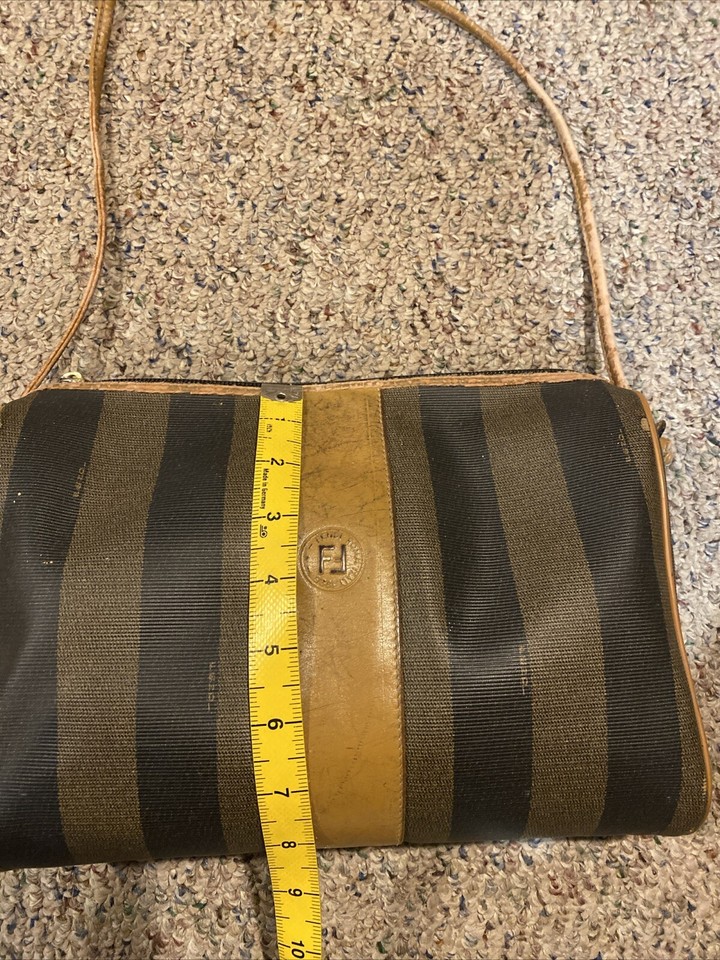 Authentic Vintage Fendi Stripes Pequin Canvas Leather Crossbody ...