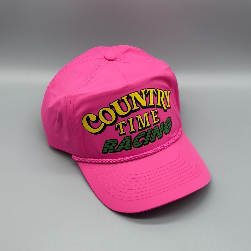 Country Time Racing Hat Vintage Neon Pink Trucker Rope Cap 80s NASCAR ...