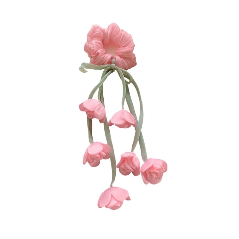 Floral Hair Scrunchie Tulips Floral Sheer Tassels Ribbon Headbands Hair ...