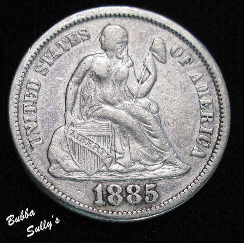 1885 Seated Liberty Dime F-105 R6 Re-punched '18' VERY FINE See ...