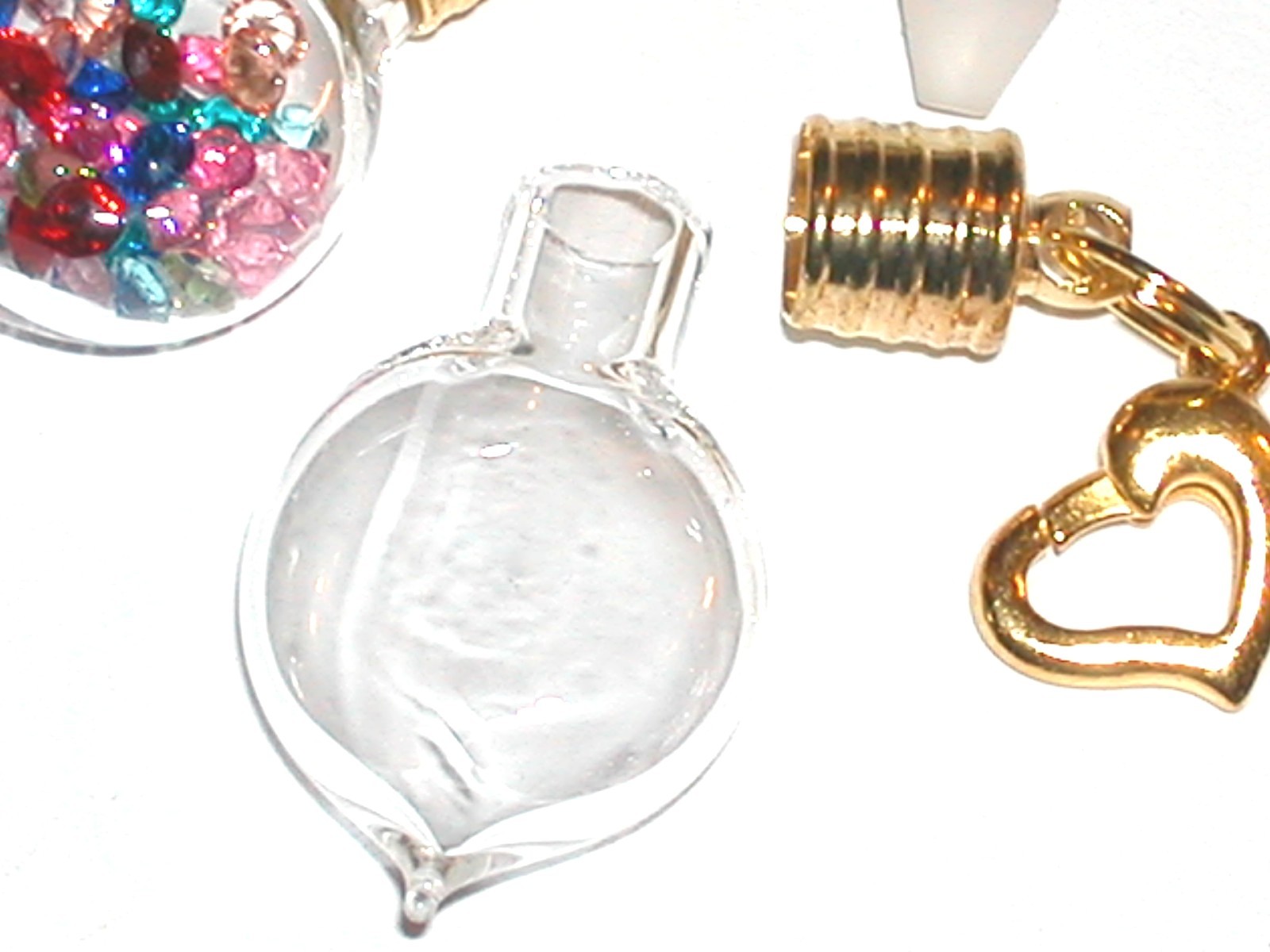 1 Gold Plated Cap Glass Heart Bottle Vial charm perfume Pendant empty ...
