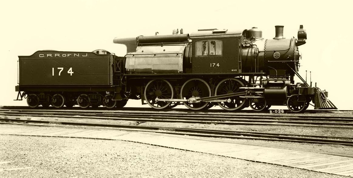 7CC444 RP 1903 CRR OF NJ RAILROAD CAMELBACK ENGINE #174 HISTORIC ALCO ...
