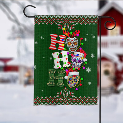 Sugar Skull Merry Christmas Flag, Sugar Skull Ho Ho Ho Flag, Skull ...