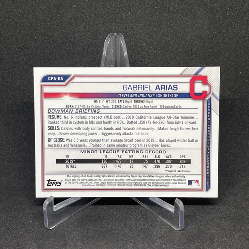 2021 Bowman 1st Chrome Autograph Orange Shimmer Refractor Gabriel Arias ...