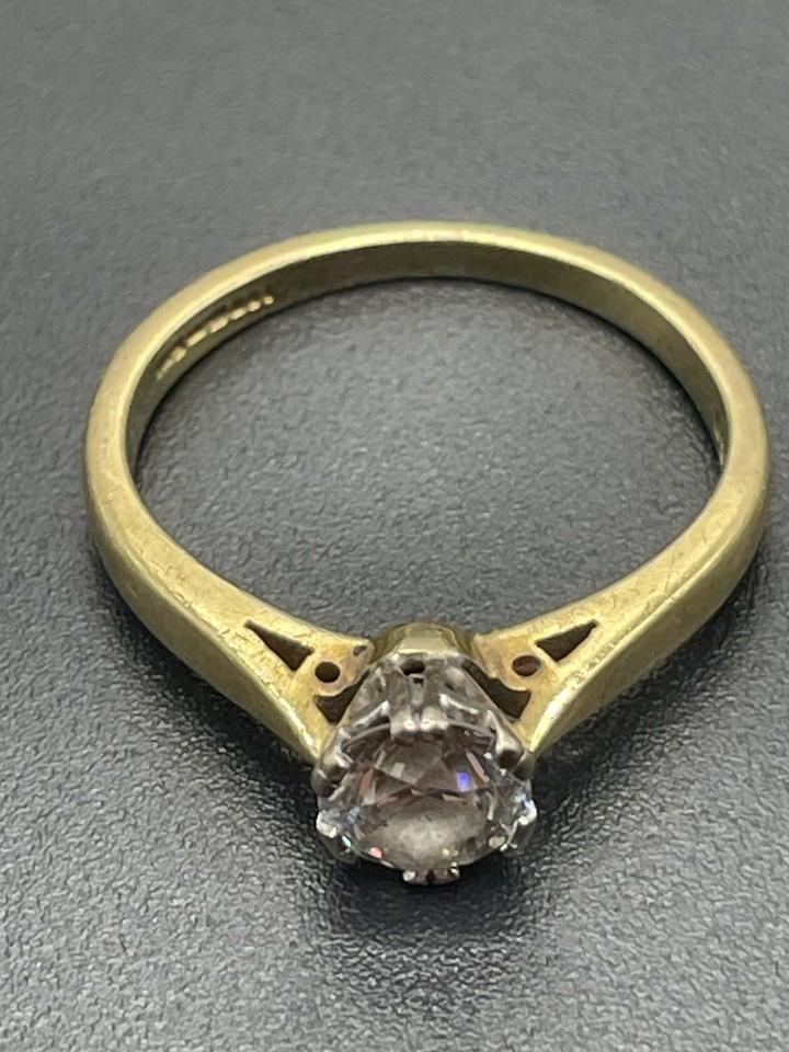 Vintage .51 Ct Diamond Solitaire 9K Yellow Gold & Platinum Ring Size L ...