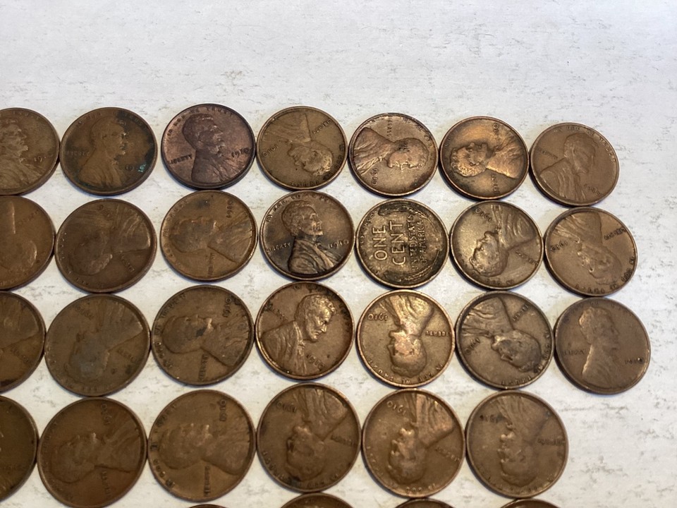 1910 (P) LINCOLN WHEAT CENT PENNY ROLL ALL COINS IN FINE + CONDITION 43 ...