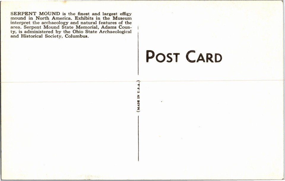 Serpent Mound State Memorial, Museum Adams County Ohio Postcard N11 ...