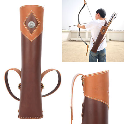 Archery Arrow Quiver Leather Back Quiver Cowhide Bow Hunting Shooting ...