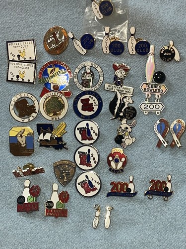 Vintage Lot Of 32 Lapel Bowling Pins Enamel Metal Louisiana 200 Club ...
