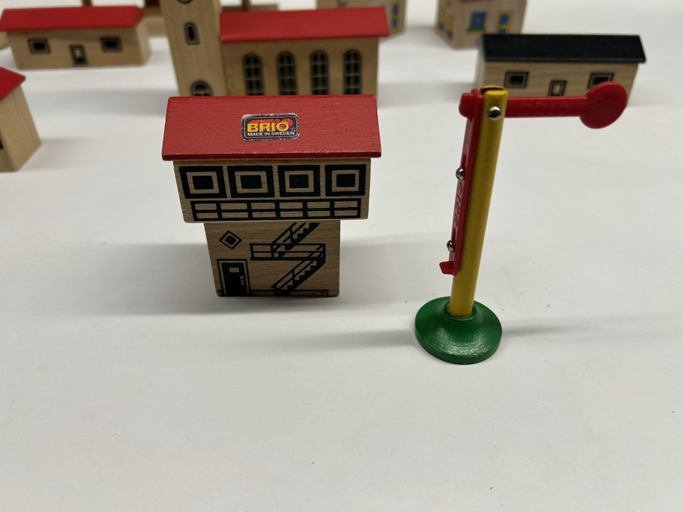 BRIO #33374 Wooden Railway Town Buildings Block Set Sweden 80's ...