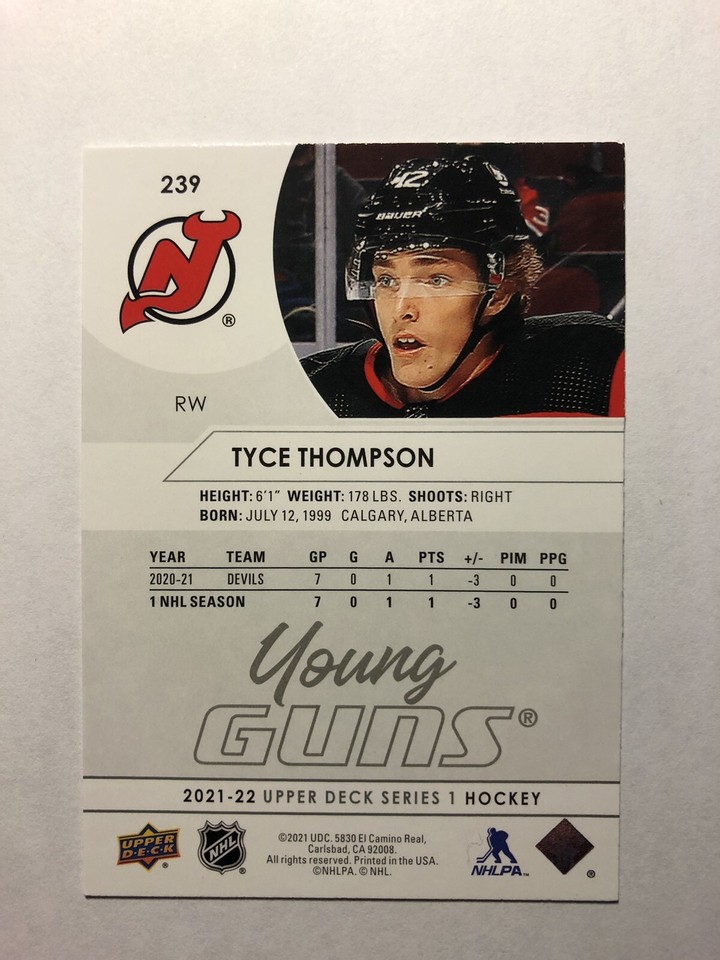 2021-22 UPPER DECK SERIES 1 TYCE THOMPSON YOUNG GUNS RC #239 (NEW ...