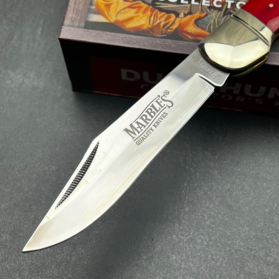 MARBLES Large Wood Duck Hunter Red Bone Handle Artwork Folding Pocket ...