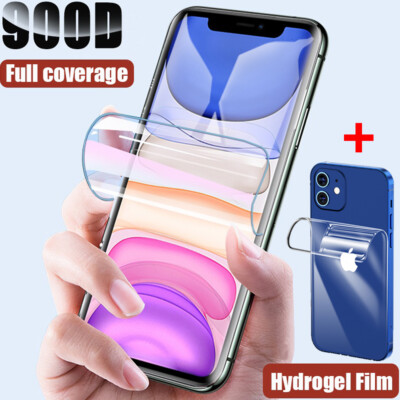 Front + Back Hydrogel Film For iPhone 17 16 15 14 13 12 11 Pro Screen ...