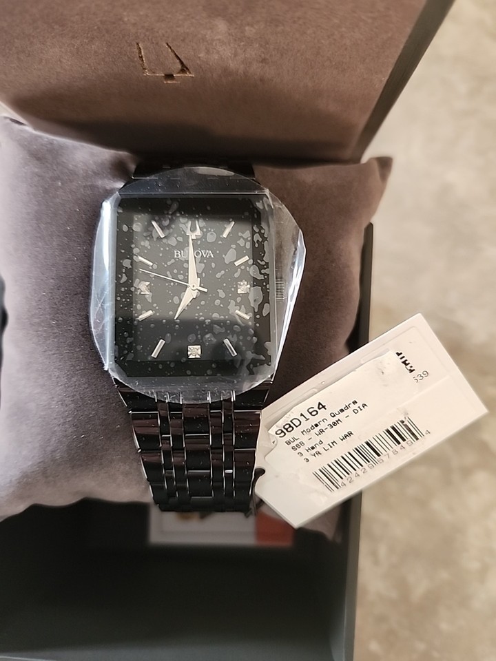 🔥 BULOVA MEN'S MODERN DIAMOND QUADRA QUARTZ - SIZE: MEN 20 MILLIMETERS ...