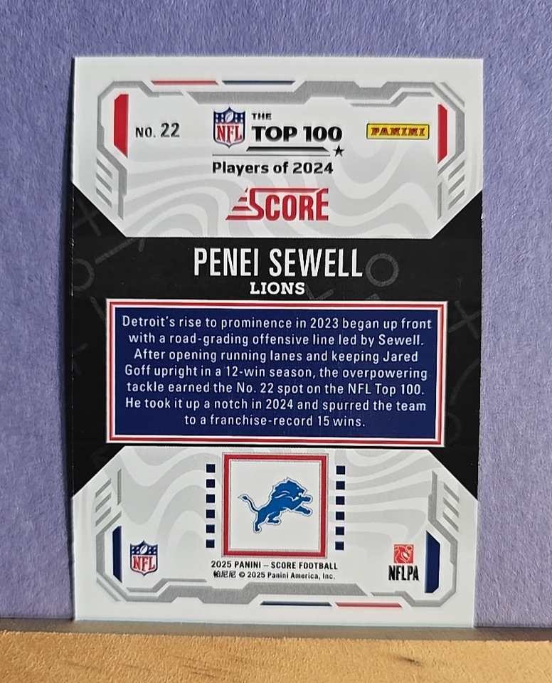 2025 Score Top 100 Penei Sewell SP #22 Case Hit Detroit Lions | eBay
