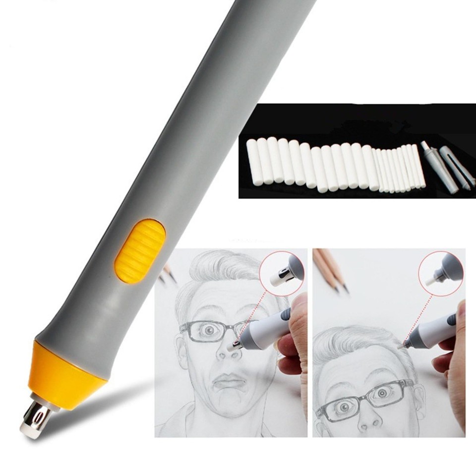 Electric Pencil Eraser Kit Highlights Sketch Drawing With 22pcs Rubber ...