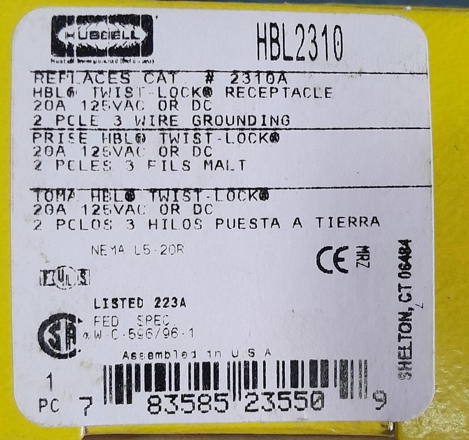 all 12# HBL2310 L5-20R 125v 20a TWIST-LOCK old stock | eBay