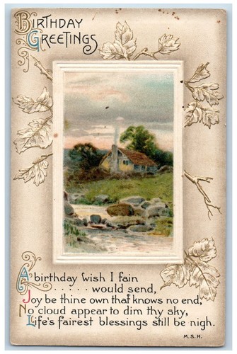 Birthday Greetings Postcard Message River Scene House Winsch Back ...