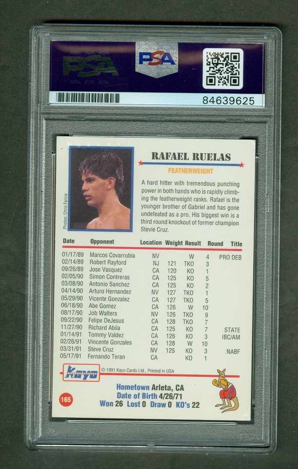 Rafael Ruelas 1991 KAYO Boxing #165 On Card Autograph PSA Authentic ...