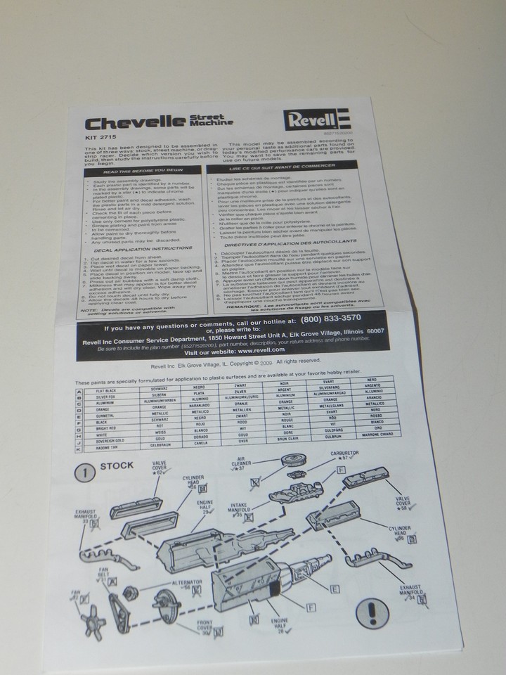Model Instructions; Chevelle Heavy Chevy Revell Kit #2715 Instructions ...