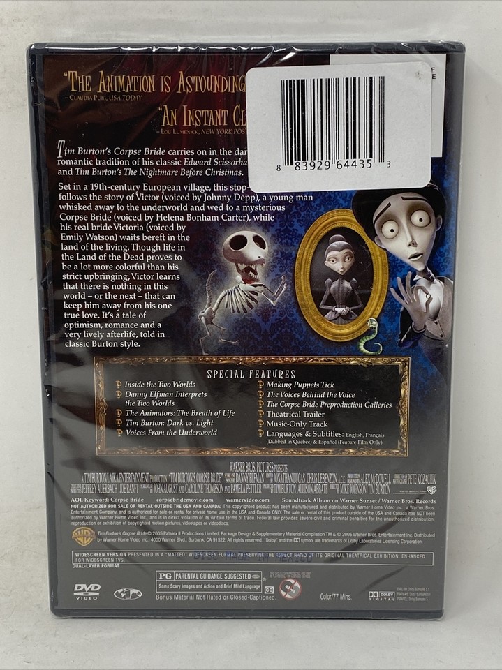 Tim Burton's Corpse Bride DVD Johnny Depp Widescreen | eBay