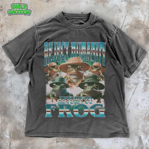 Funny Frog Meme Shirt Reject Humanity Vintage Graphic Cottagecore Gag ...