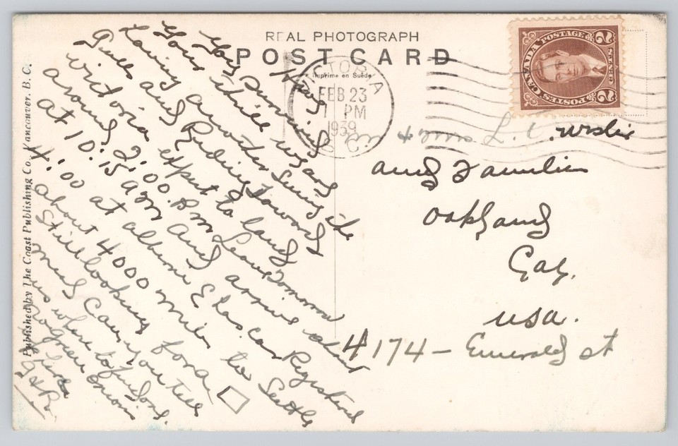 1939 C.P.R. S.S. Princess Marguerite RPPC Real Photo Postcard B.C ...