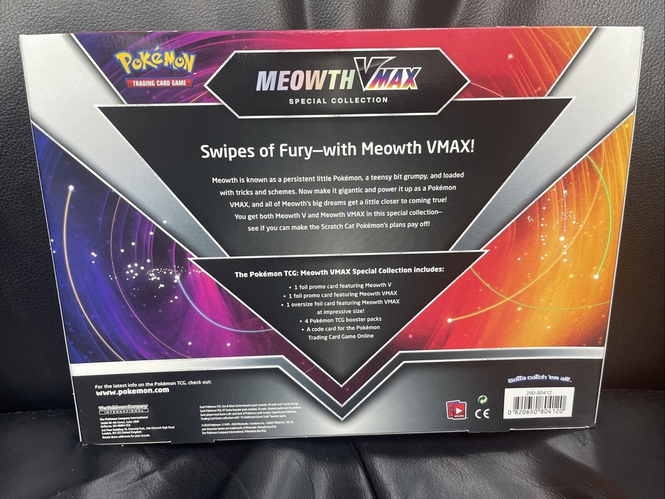 Pokemon TCG Meowth VMAX Special Collection Box - 4 Booster, Evolutions ...