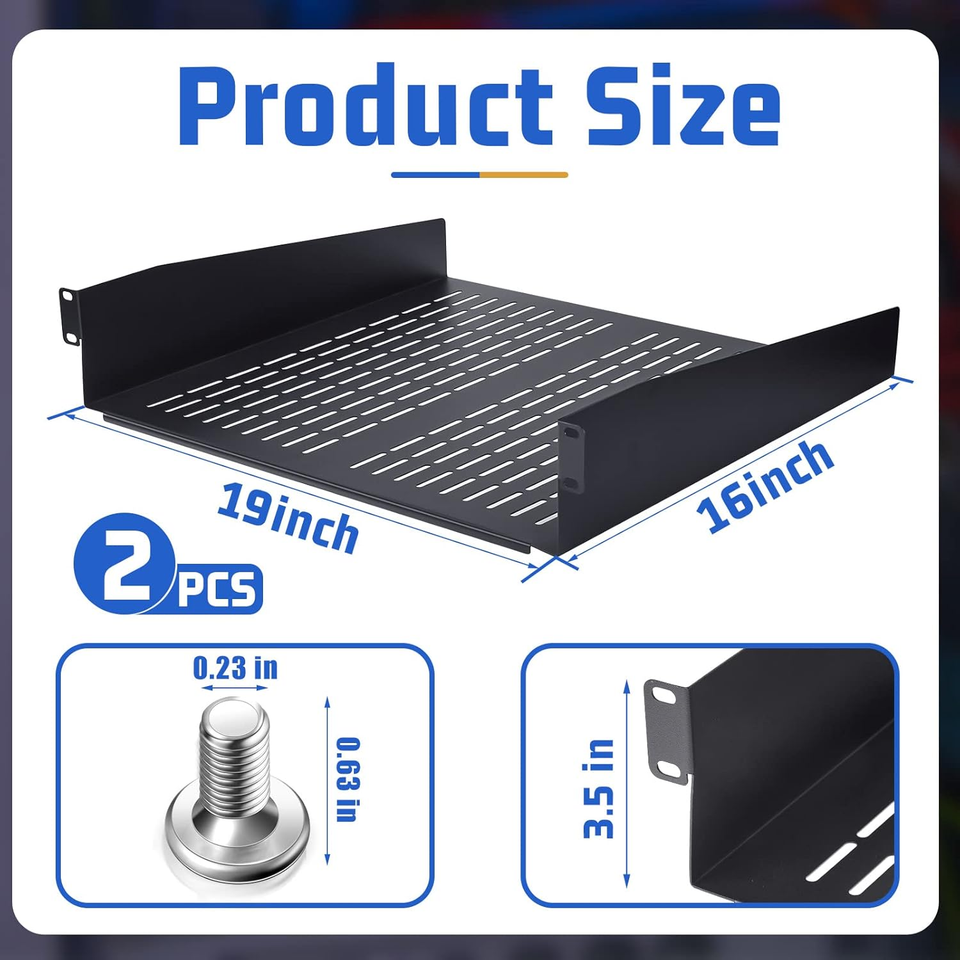 2 Pack Rack Shelf Vented Rack Mount Shelf Universal Heavy Duty Server ...