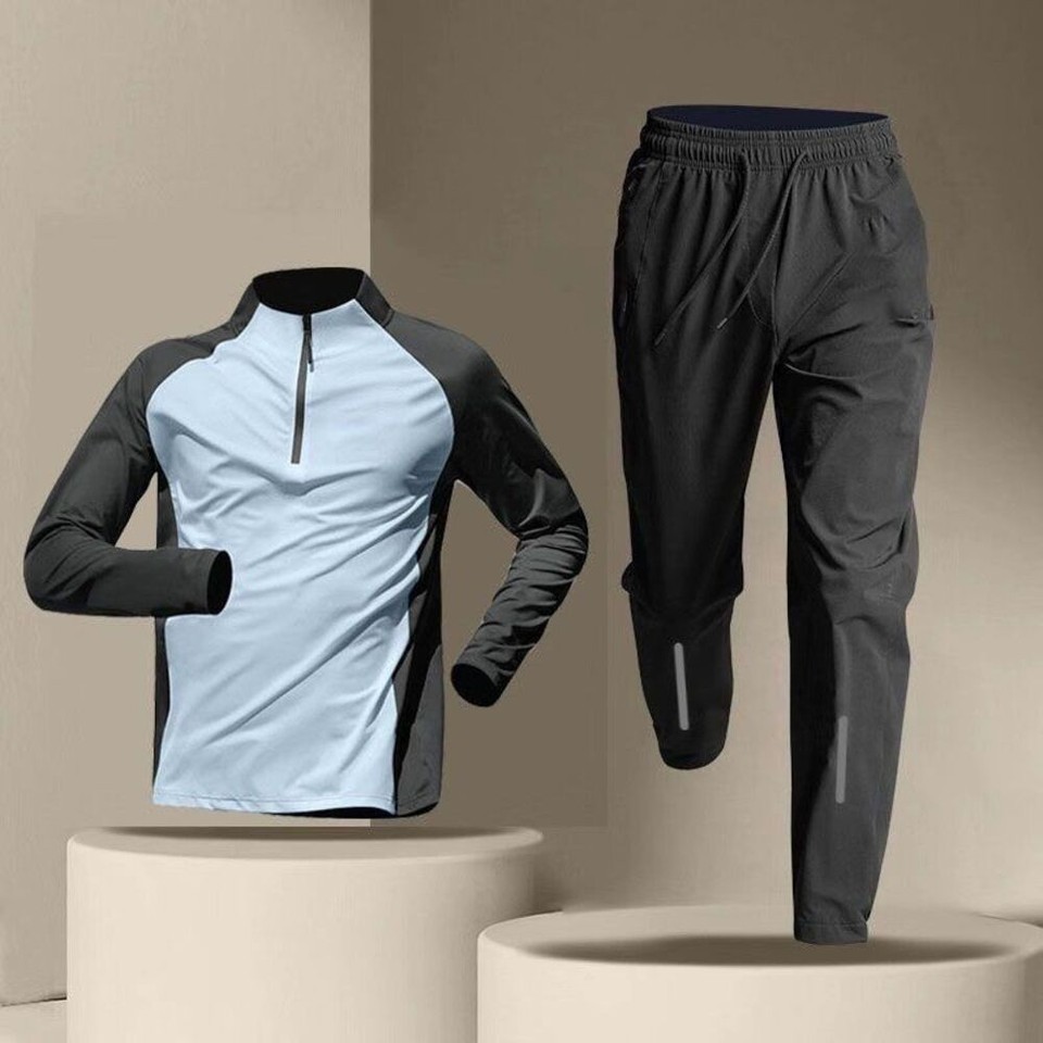 Mens sportswear half zip quick dry long sleeve shirt and jogging pants ...