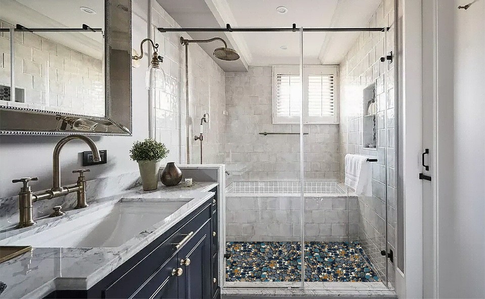 Pebble Tile Bluebird Cobalt Blue Brown Ceramic Shower Floor Tiles 5 ...