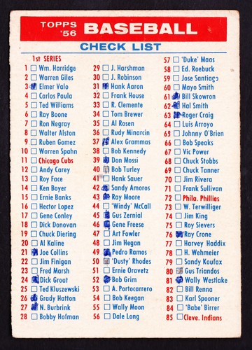 1956 TOPPS BASEBALL CHECKLIST 1st & 3rd SERIES | eBay