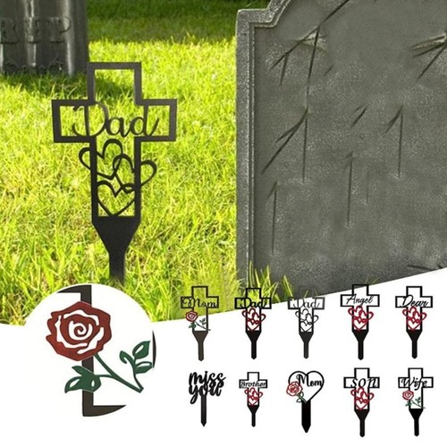 Metal Memorial Stakes Black Grave Decor New Metal Cross Stake Cemetery ...