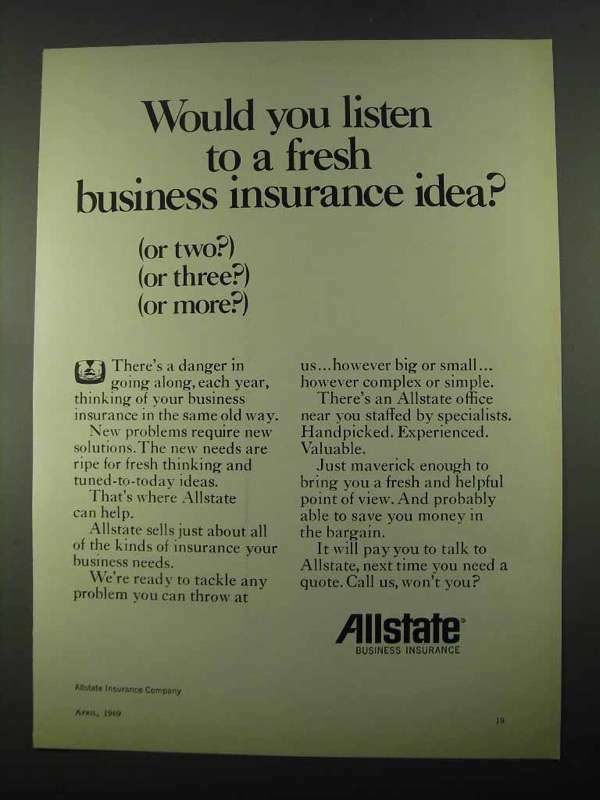 1969 Allstate Insurance Ad - Listen to a Fresh Idea | eBay