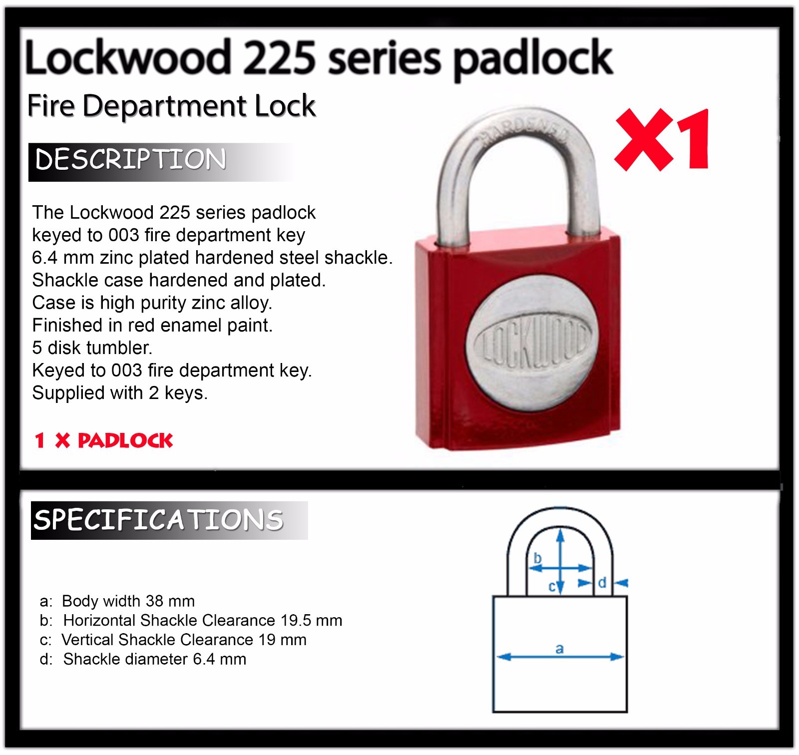 LOCKWOOD Fire Department x1 Lock - Red Fire Brigade Padlock - !!!! | eBay