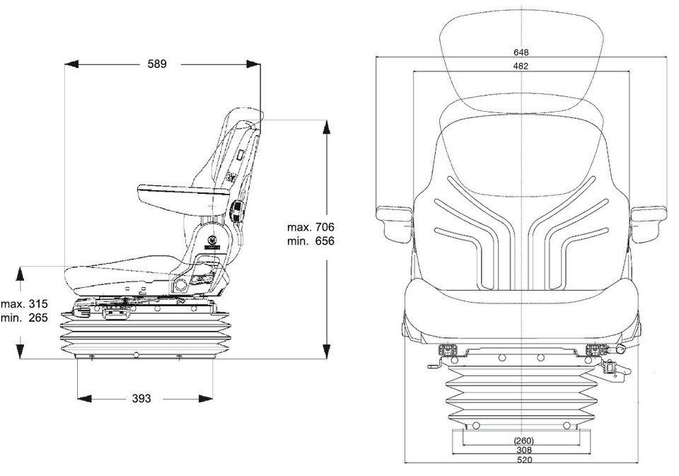 Grammer MSG 95G/721 Air-suspended 12 Volt headrest tractor seat fabric ...