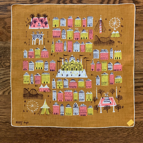 🏞 🏡 🏢 RARE Vintage Linen Handkerchief TAMMIS KEEFE "PIAZZA" Kimball ...