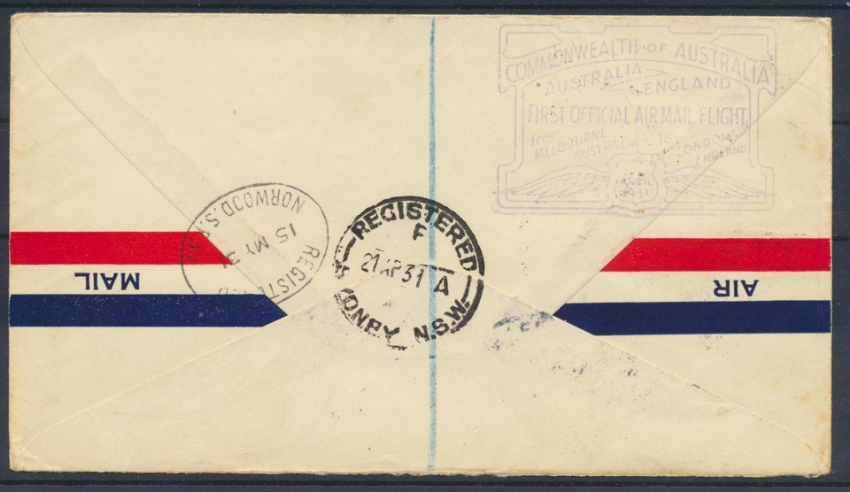 New ZEALAND via AUSTRALIA to ENGLAND 1931 nice First Flight FFC Airmail ...