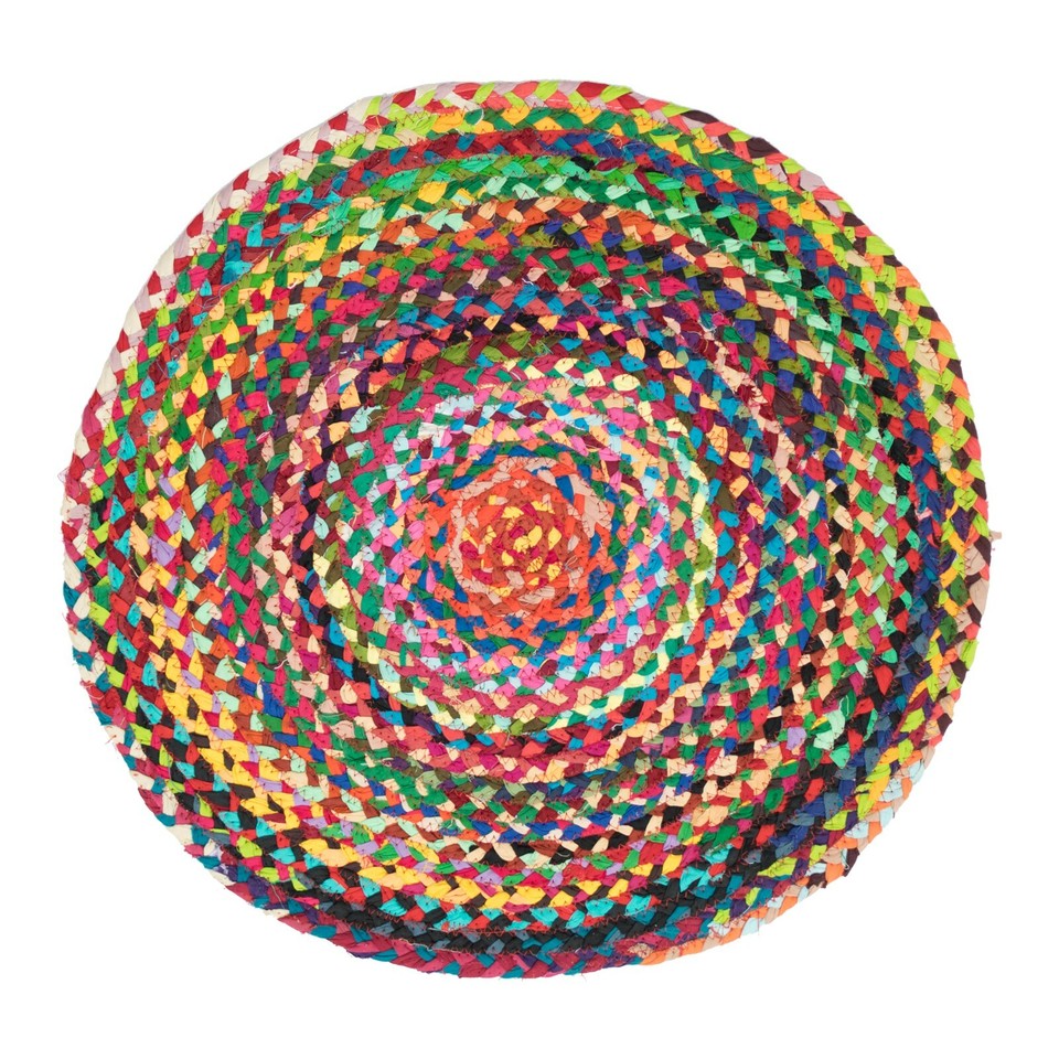 ⭐Round Multicolour Green Yellow Chindi Recycled Cotton Rag Rug Shabby ...