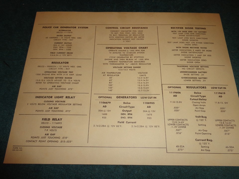1962 STUDEBAKER LARK 170 6CYL ENGINE SUN TUNE-UP CHART / USEFUL ITEM | eBay