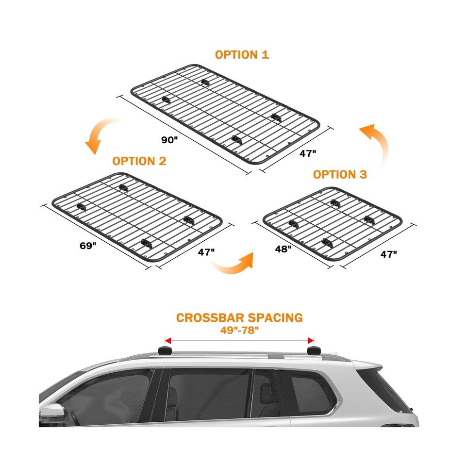 WILDROAD Car Roof Platform, Universal Roof Flat Rack 90" x 47" x 1.3 ...