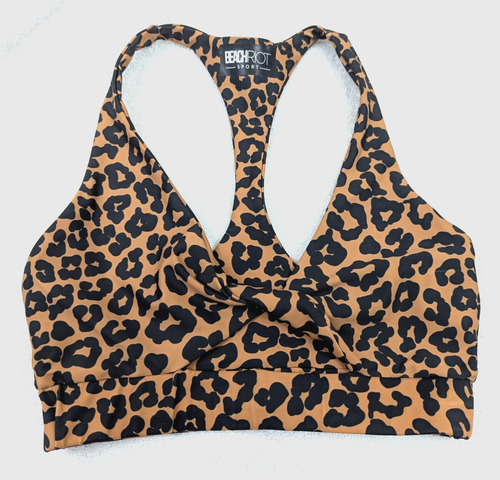 Beach Riot Sport sz S Leopard Print Twist Sports Bra brown black animal ...