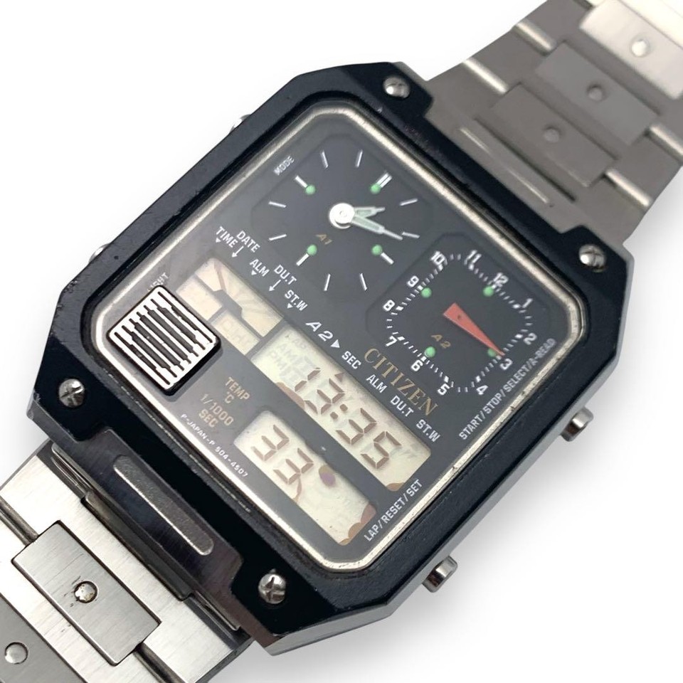 CITIZEN Ana Digi Temp Watch Dual Time Chronograph Black Dial Japan ...